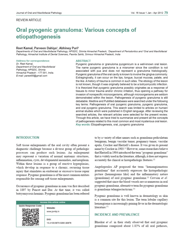 Oral Pyogenic Granuloma Various Concepts | PDF | Angiogenesis ...