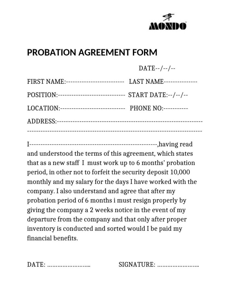 Probation Agreement Form | PDF