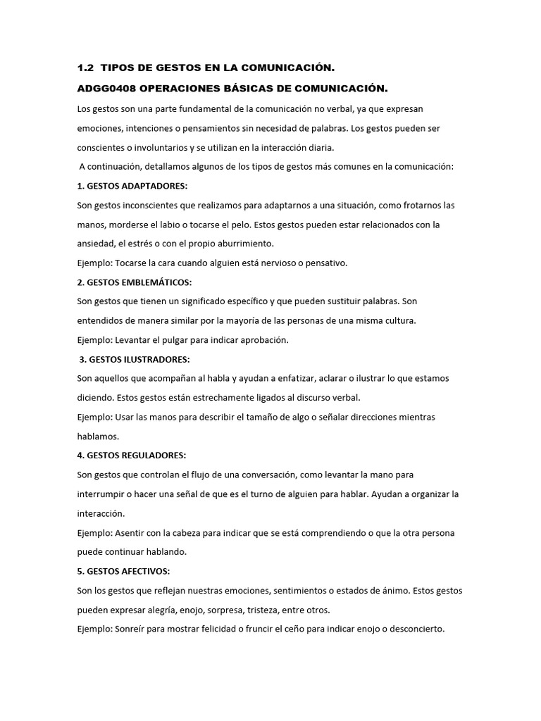 1.2 Tipos de Gestos en La Comunicación | PDF