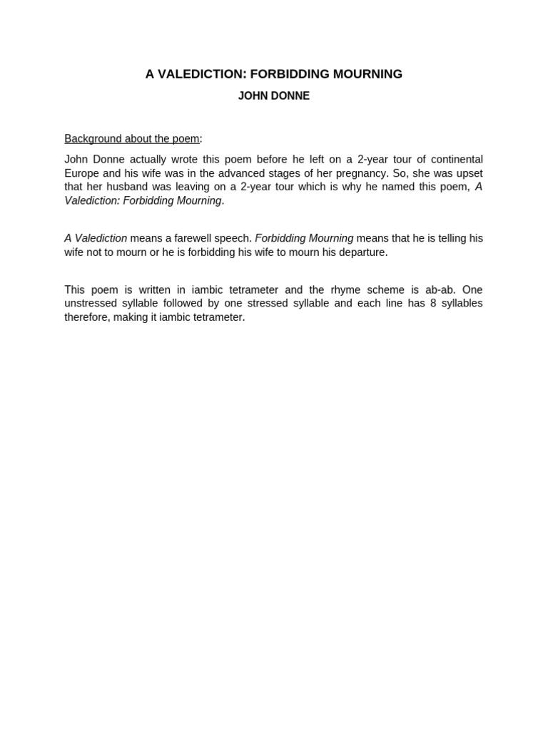 A Valediction Forbidding Mourning | PDF | Poetry
