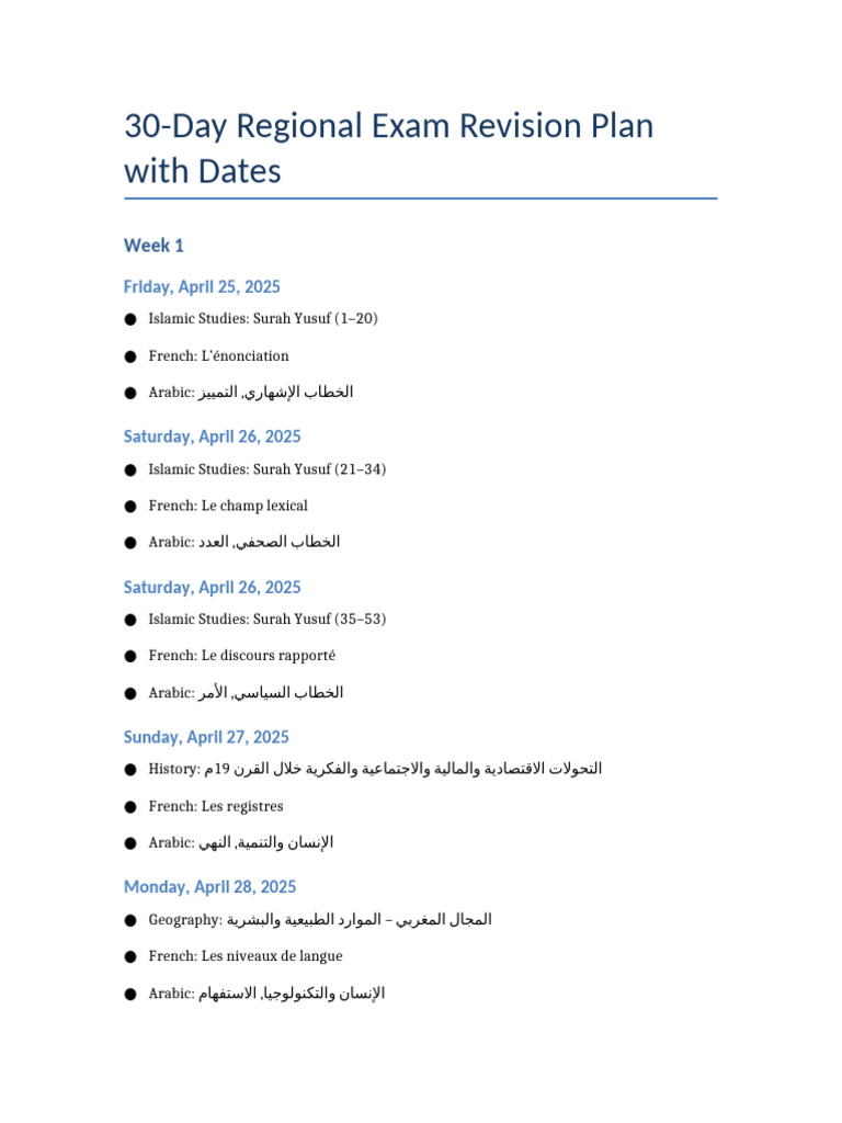 30-Day Revision Plan With Dates | PDF