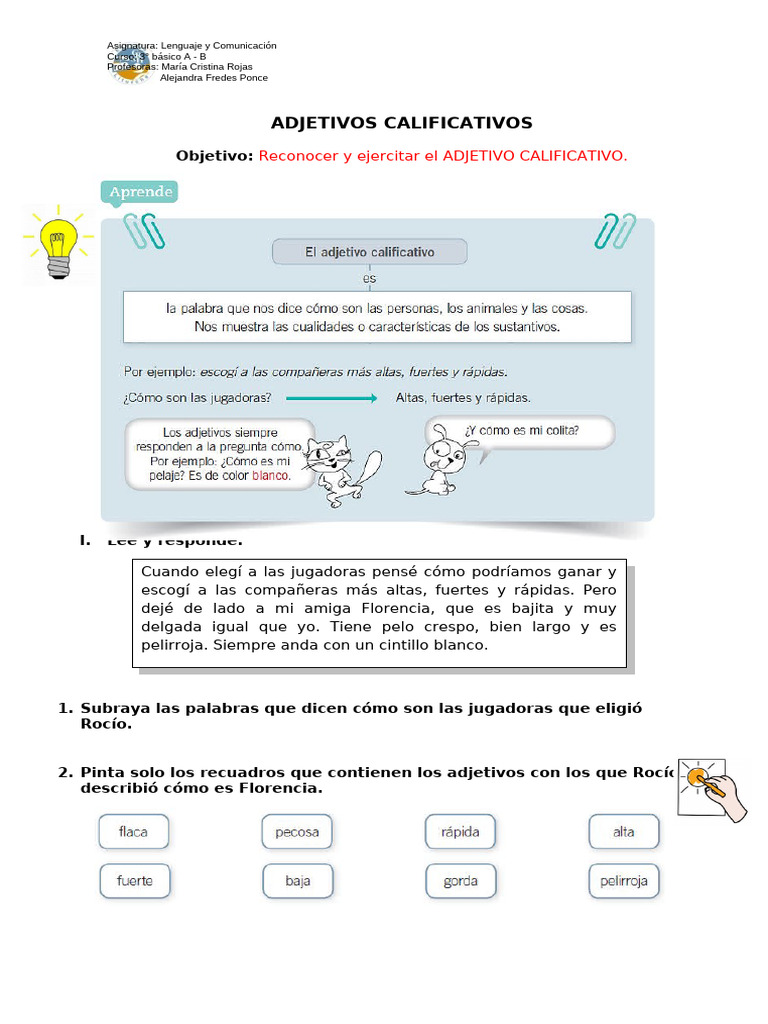 Adjetivos Calificativos | PDF