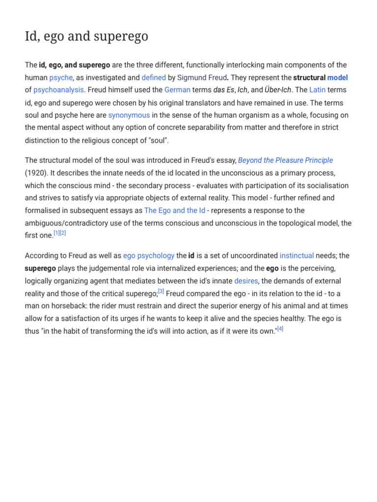 Id, Ego and Superego - Wikipedia | PDF | Sigmund Freud | Behavioural ...
