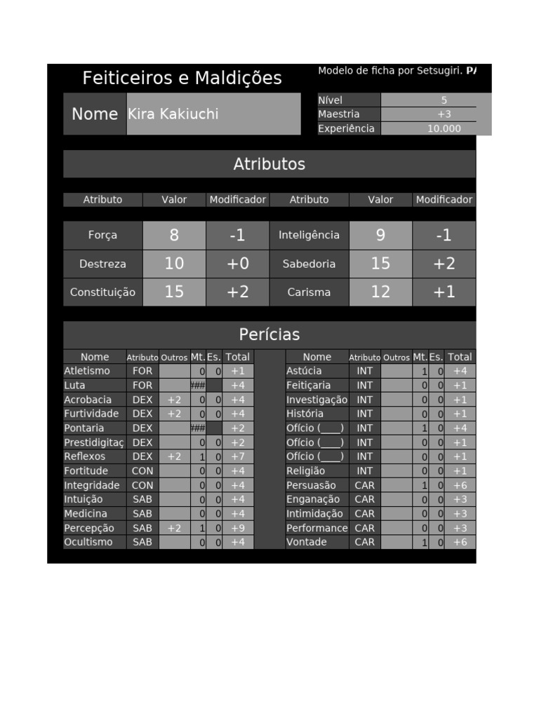 Modelo de Ficha Kiramon.- Feiticeiros e Maldicoes v1.0 (1) | PDF