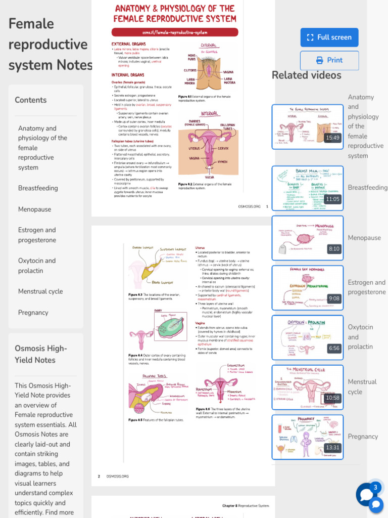 Female Reproductive System Notes Diagrams & Illustrations Osmosis | PDF
