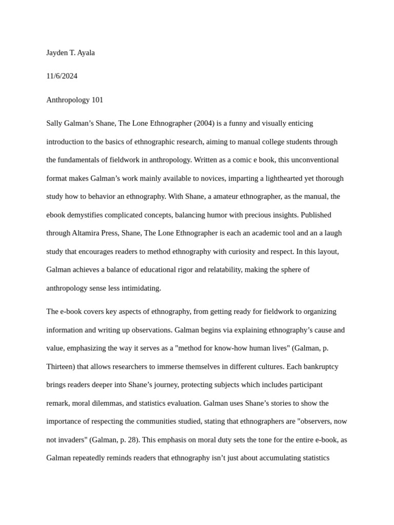 Shane The Lone Ethnographer | PDF | Ethnography | Field Research