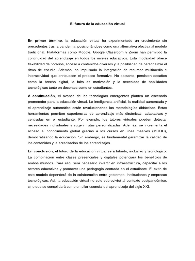 El Futuro de La Educación Virtual | PDF | Aprendizaje | Cognición