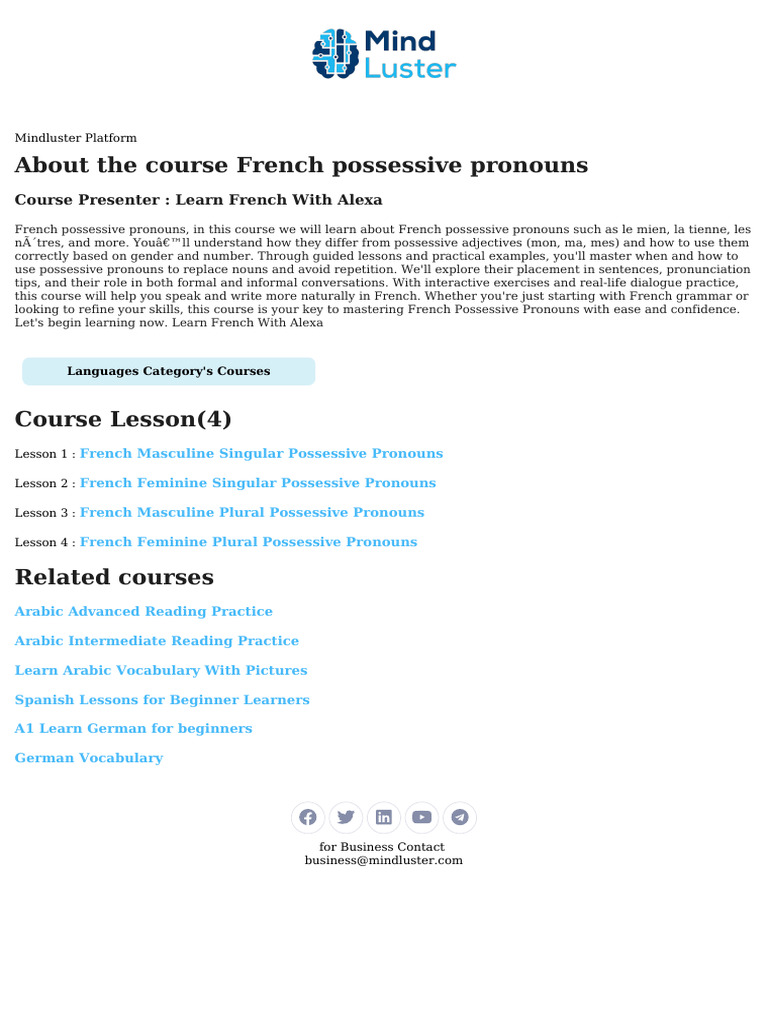 French Possessive Pronouns Course Content | PDF