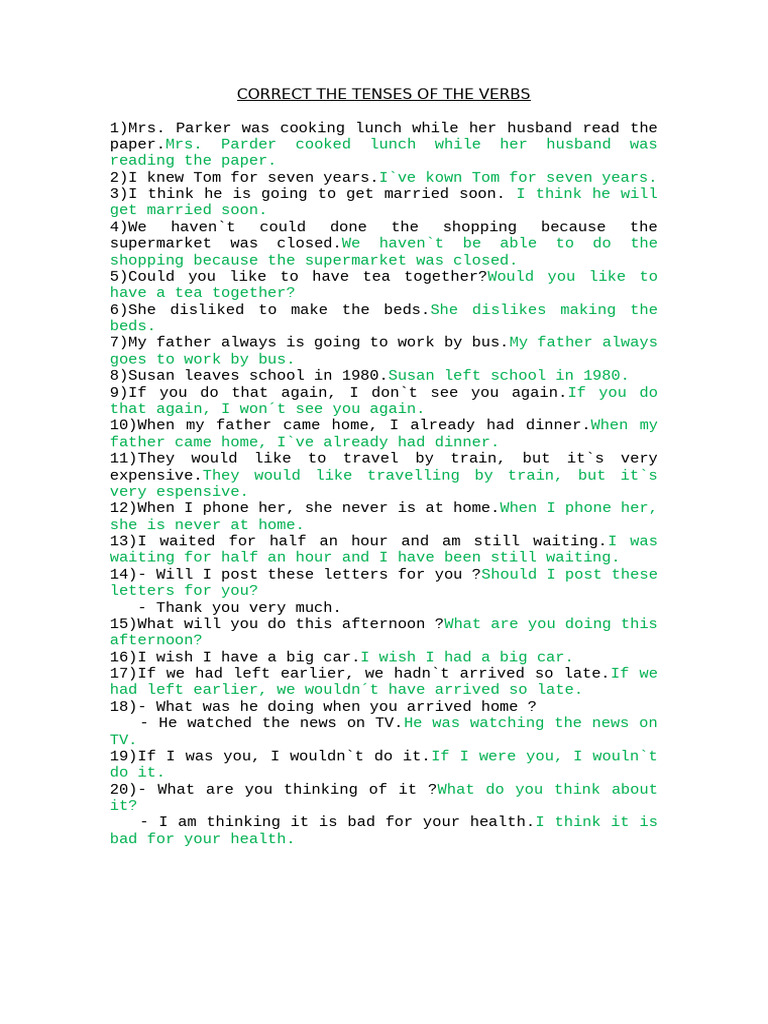 Correct The Tenses of The Verbs | PDF