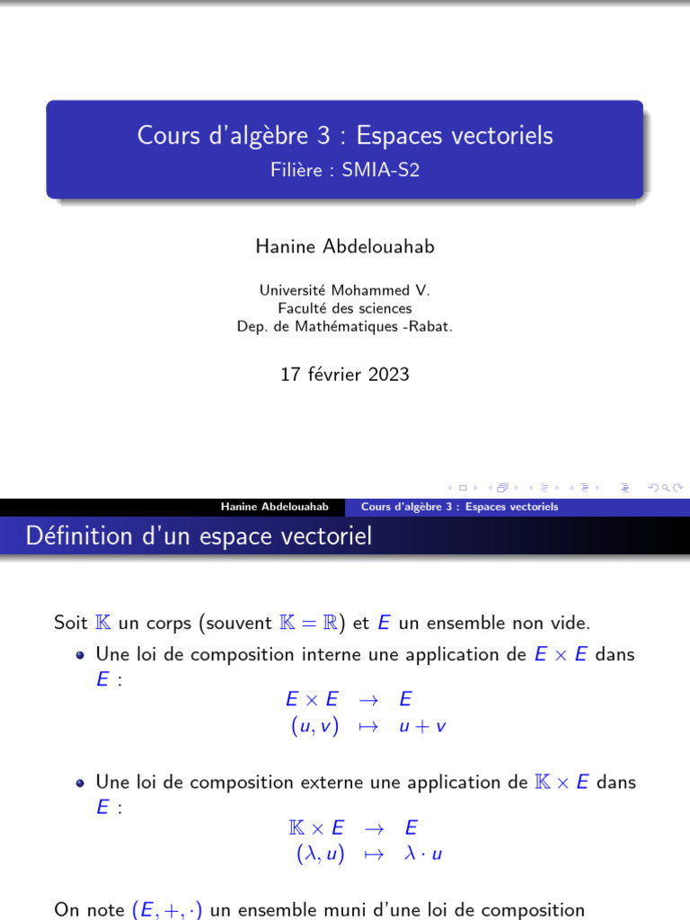 Cours sur les Espaces Vectoriels | PDF | Espace vectoriel | Sous-espace ...
