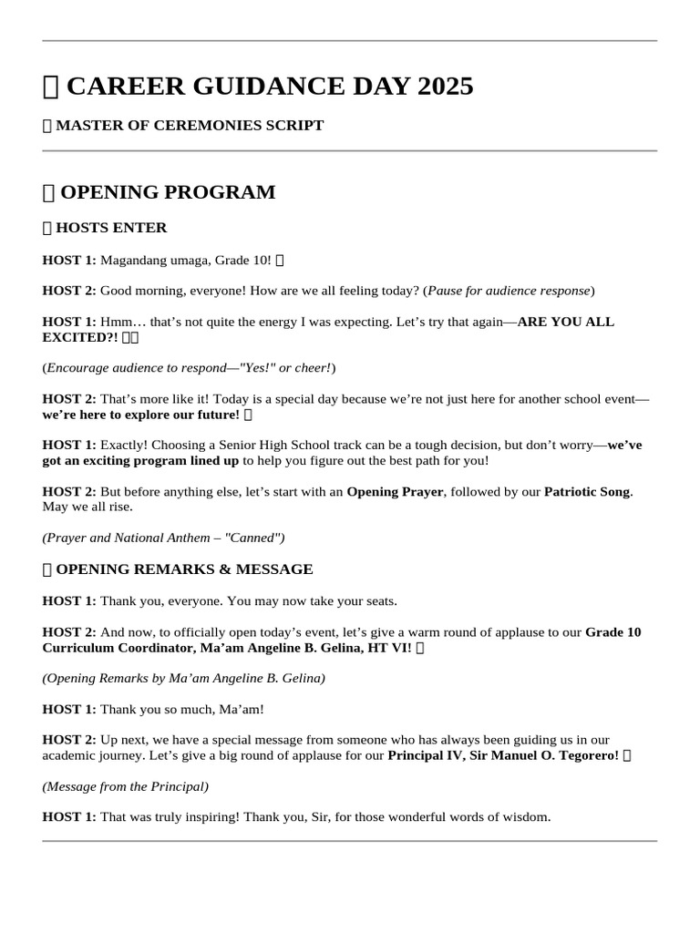 Career Guidance Day 2025 Program | PDF