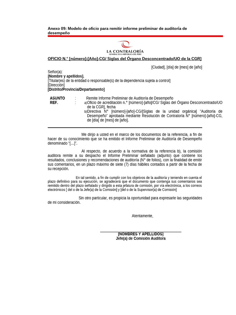 Anexo 09 - Modelo de Oficio Para Remitir Informe Preliminar de ...