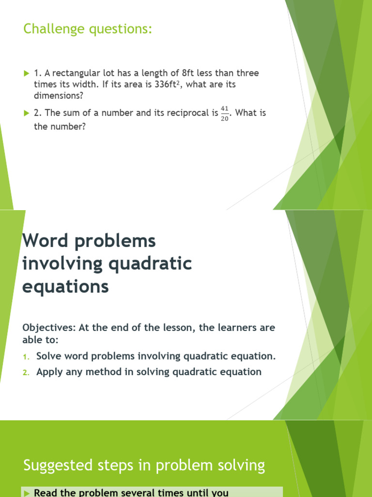 Solving Quadratic Word Problems | PDF | Mathematical Objects ...
