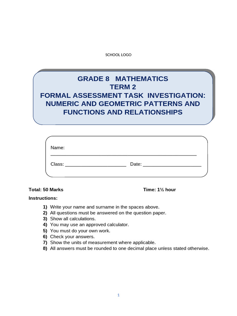 Grade 8 Term 2 Exemplar investigation | PDF | Numbers | Information