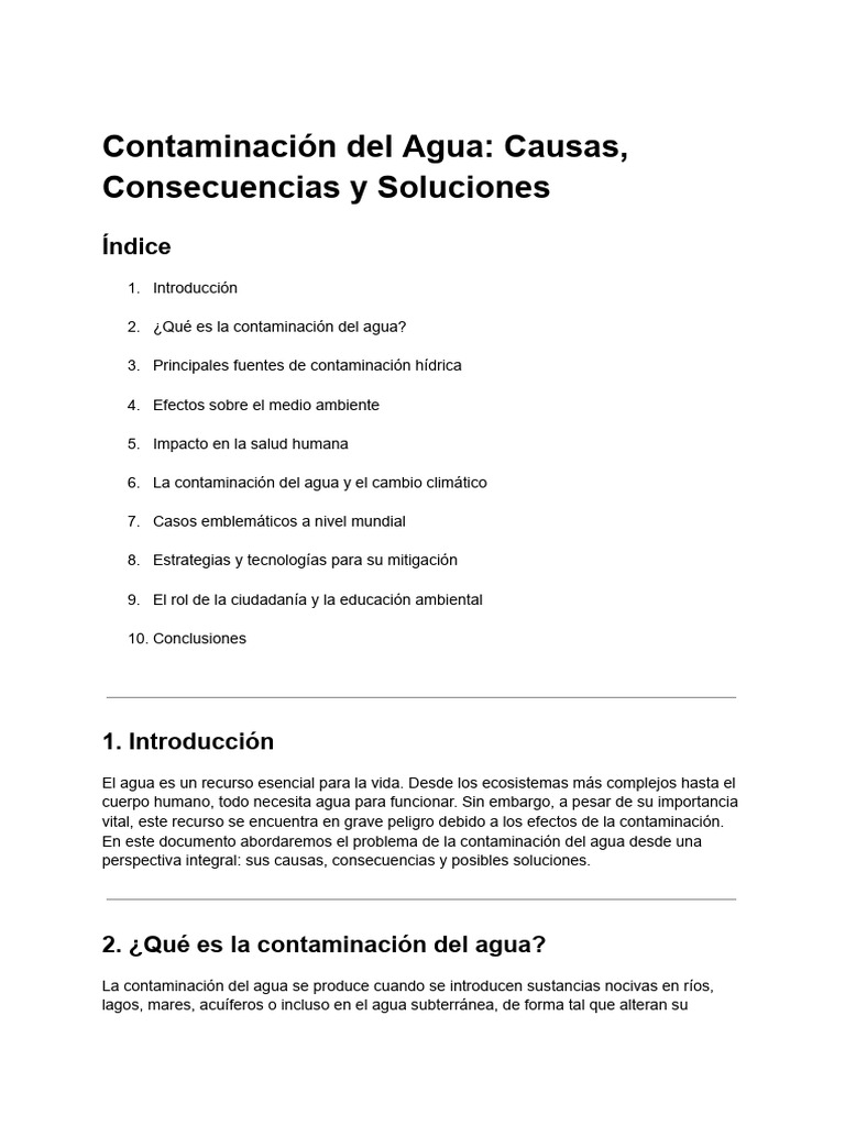 Causas y Soluciones de la Contaminación del Agua | PDF | La ...