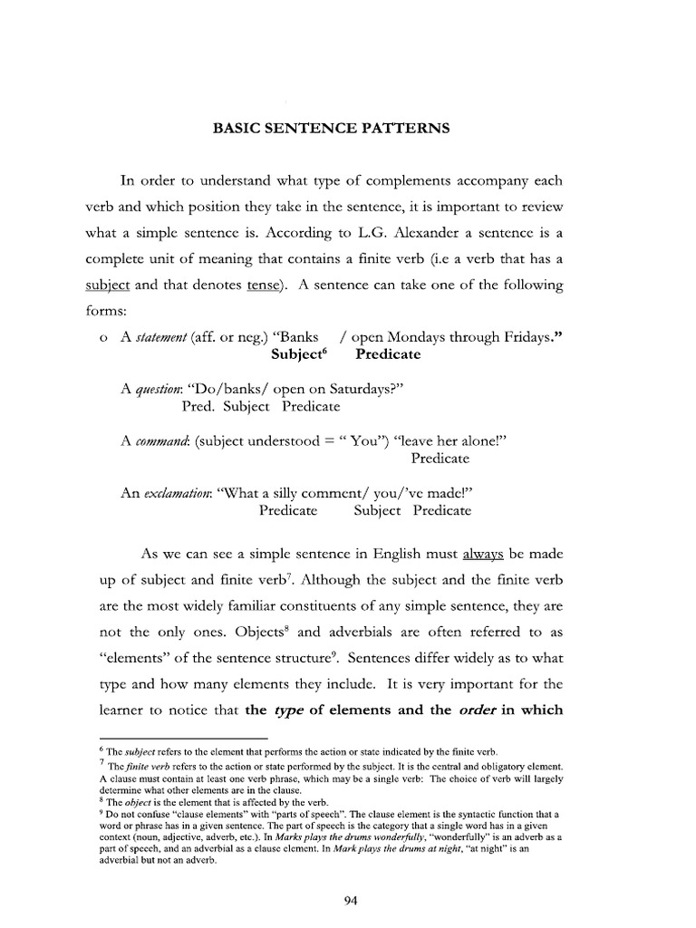 Basic Sentence Patterns | PDF