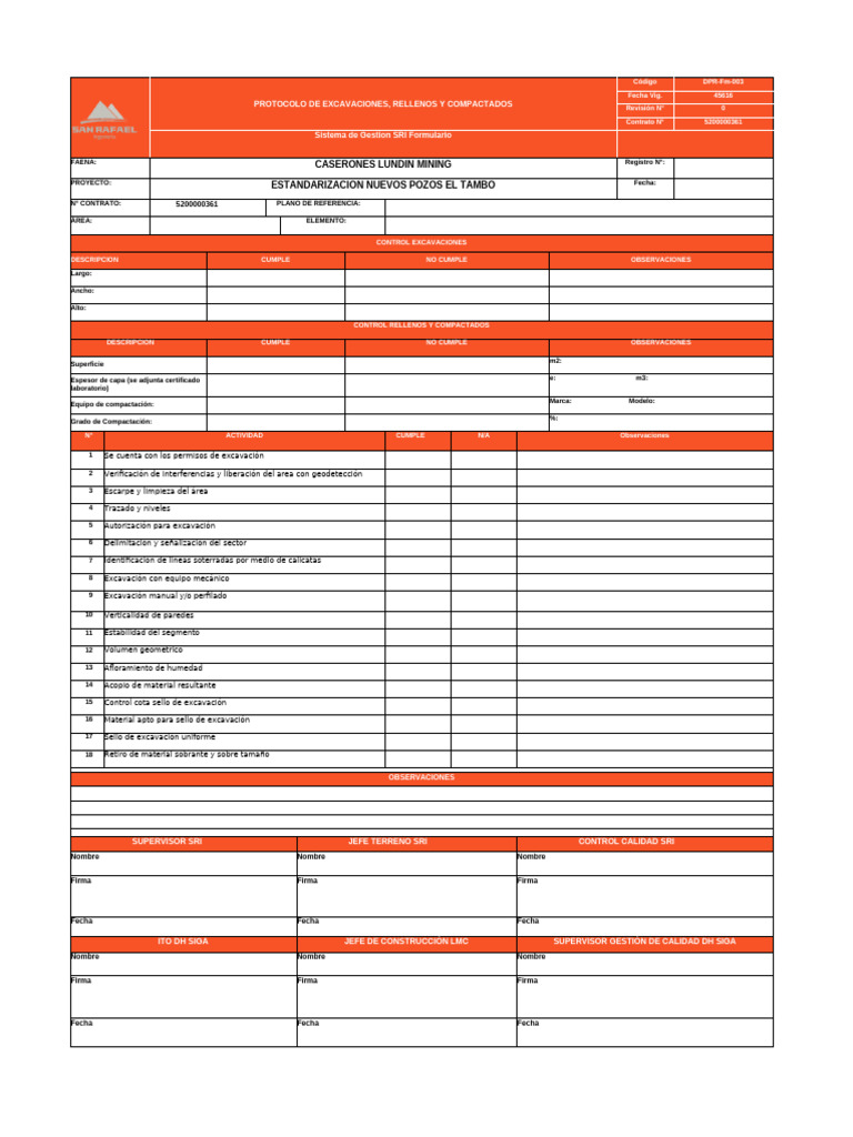 Dpr-fm-003 Protocolo Excavaciones y Rellenos y Compactados Rev00 | PDF