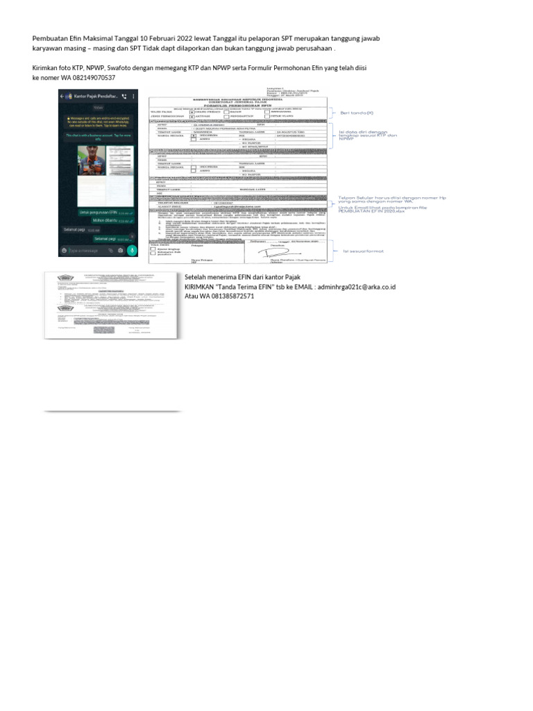 Contoh Pengisian Formulir Dan Pengiriman EFIN | PDF