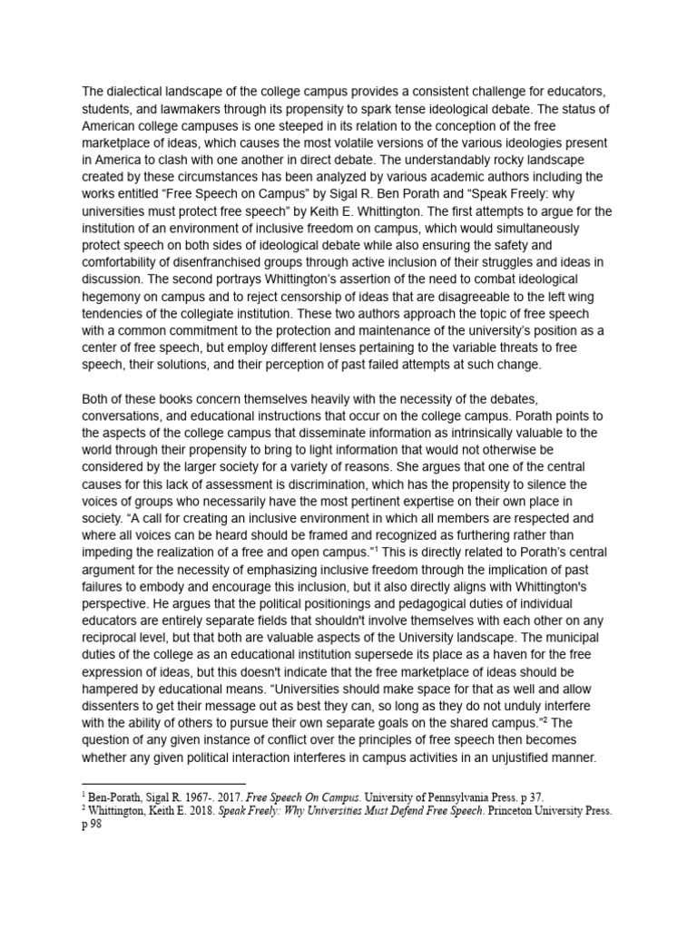 Comparative Essay On "Free Speech On Campus" and "Speak Freely - by ...