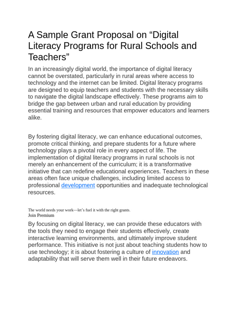 A Sample Grant Proposal On | PDF | Literacy | Teachers