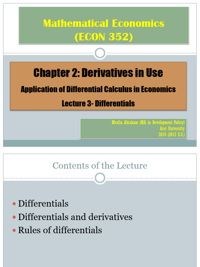 23 Mathematical Economics CH 2 Lecture 3 - Differentials | PDF | Derivative | Calculus