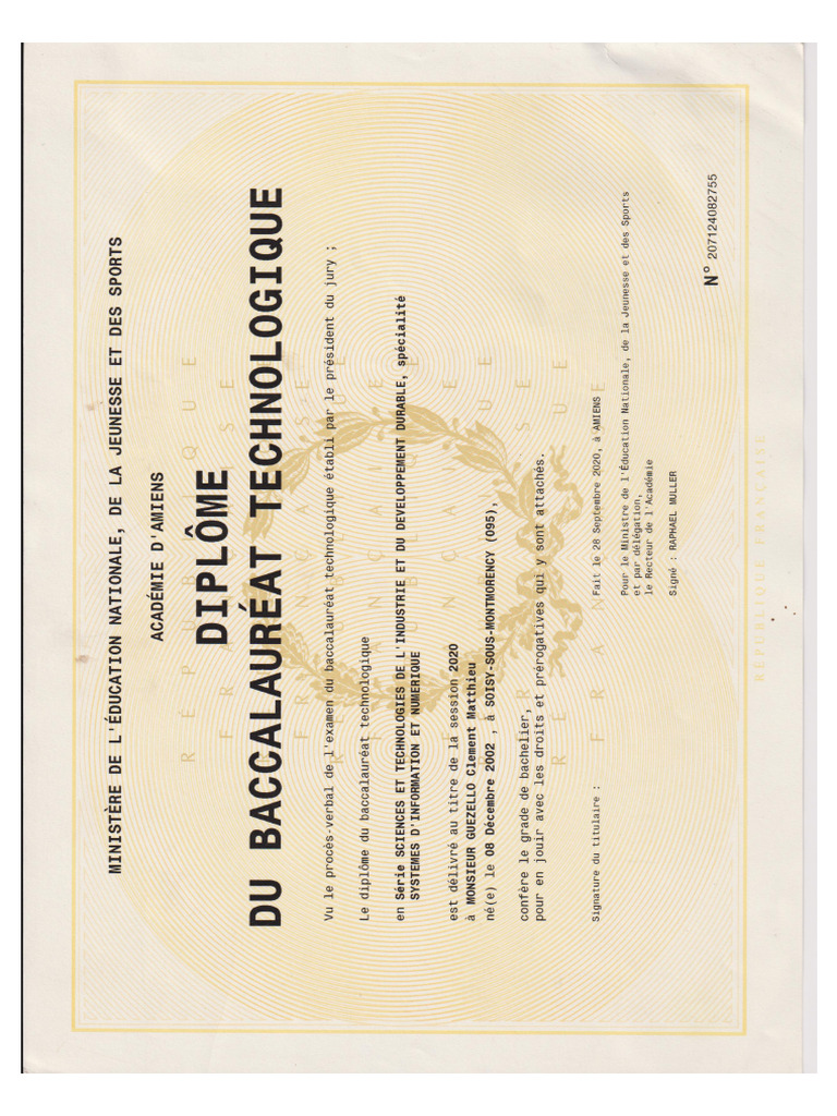 Diplome Du BAC | PDF