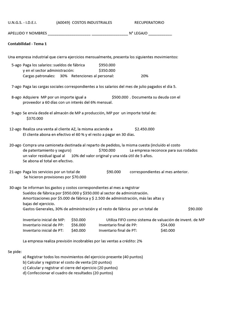 Modelo de Examen Contabilidad | PDF | Business | Negocios económicos