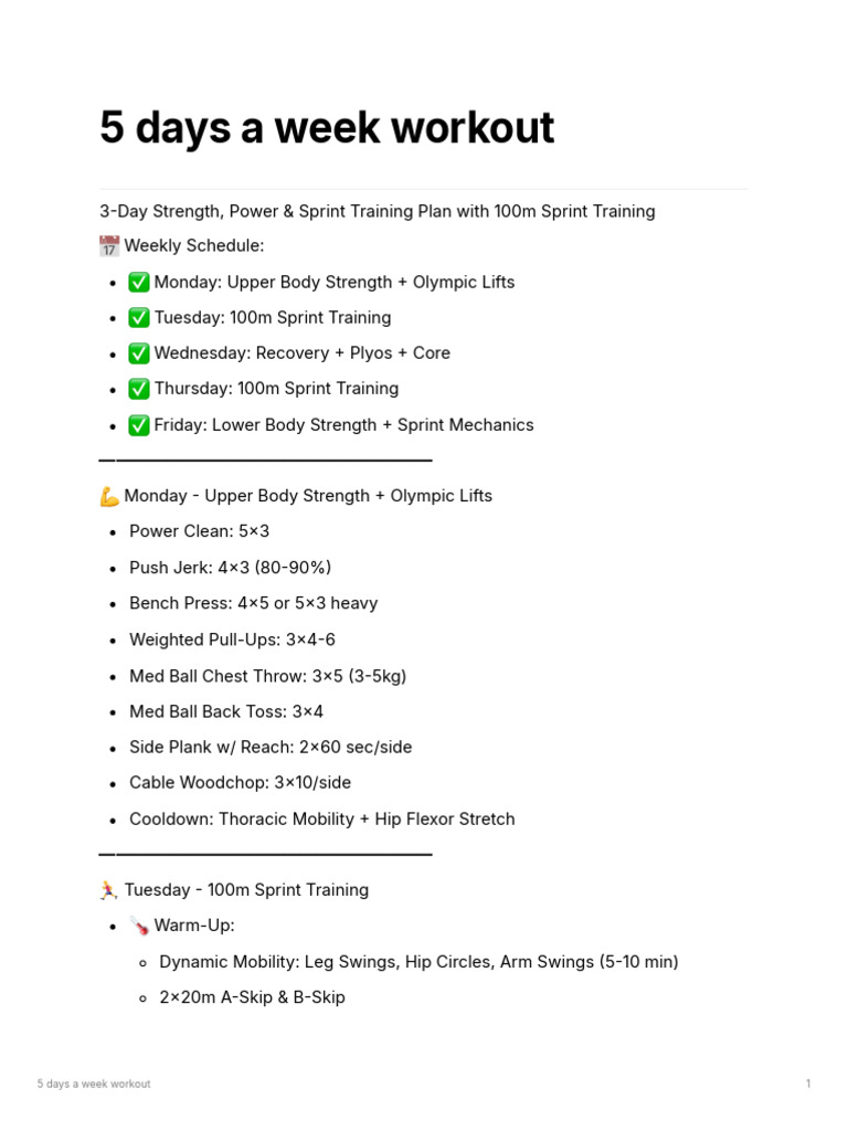 5 Days A Week Workout | PDF | Running | Athletic Sports