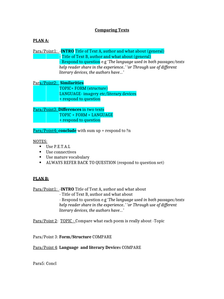 Comparing Texts - LANGUAGE NEW 2024 | PDF