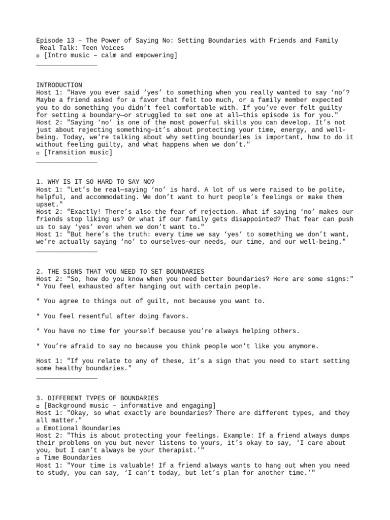 Episode 13 - The Power of Saying No - Setting Boundaries With Friends ...