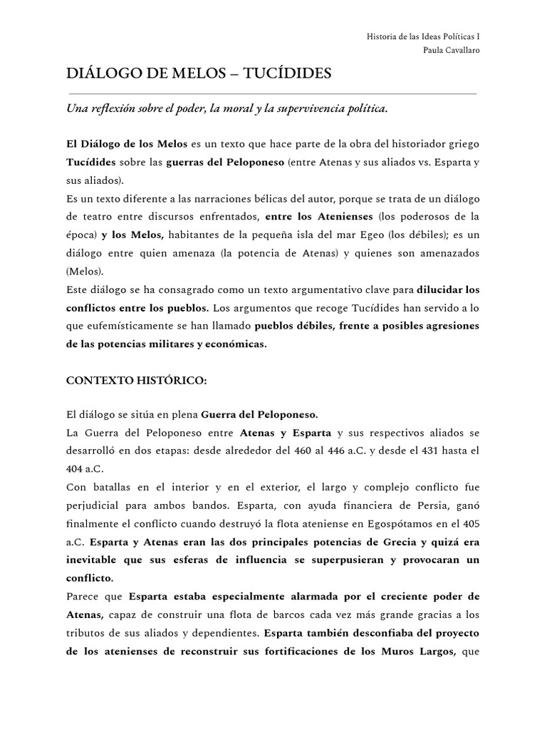 Diálogo de Melos - Tucídides | PDF | Guerra del Peloponeso | Esparta