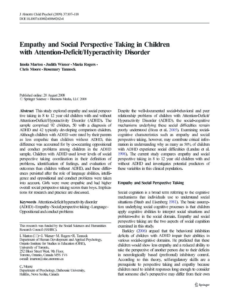 Empathy and Social Perspective Taking In | PDF