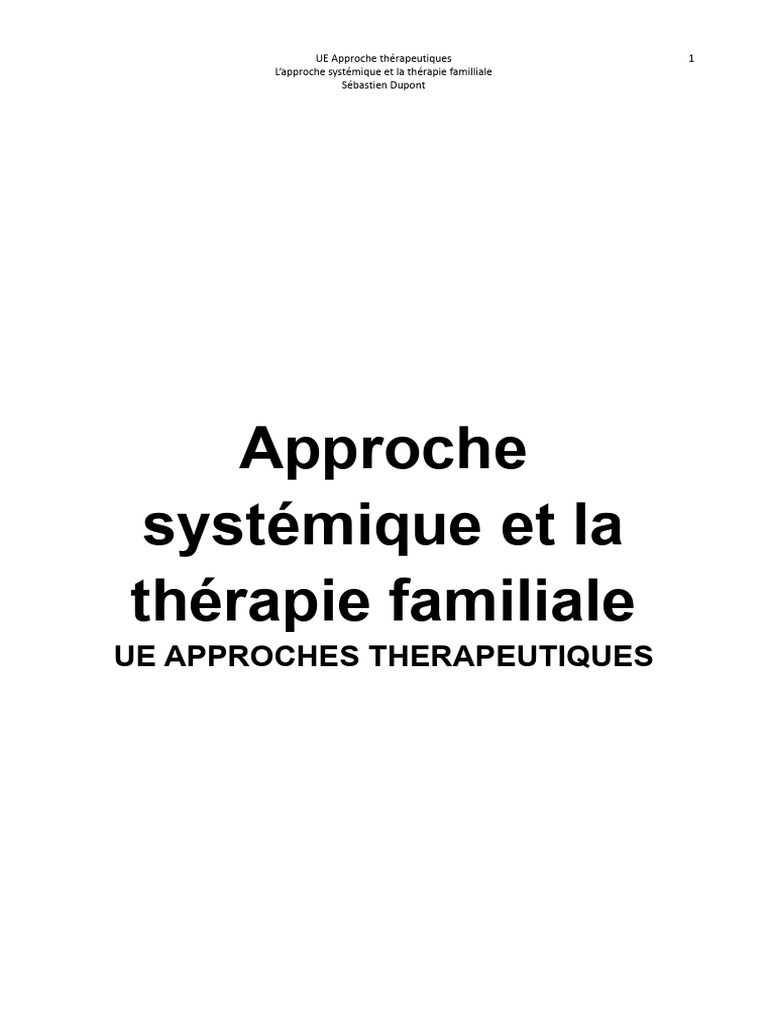Approche Systémique et Thérapie Familiale | PDF | Cybernétique ...