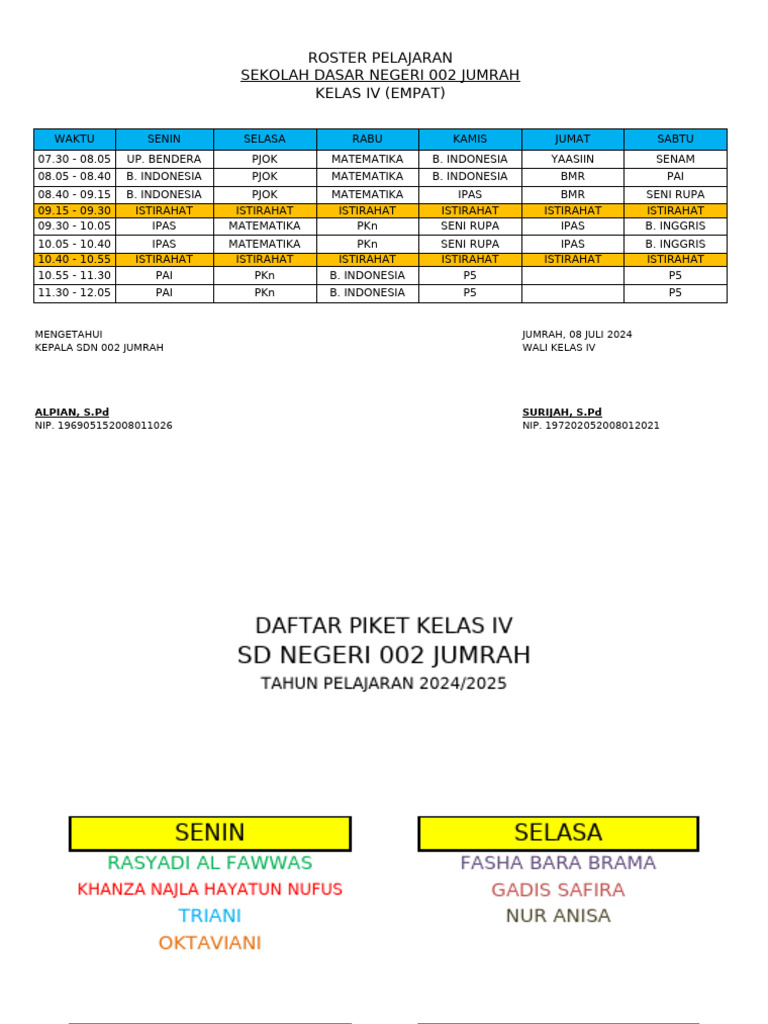 Roster Pelajaran 2024 | PDF