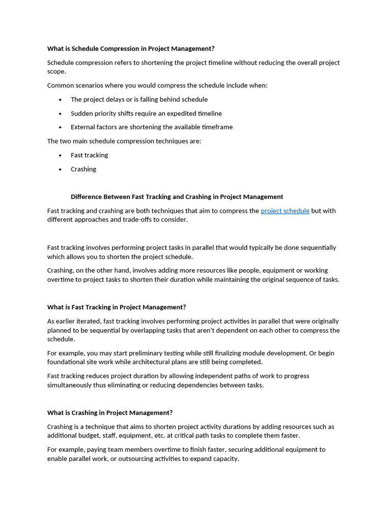 Schedule Compression in Project Management | PDF | Project Management ...