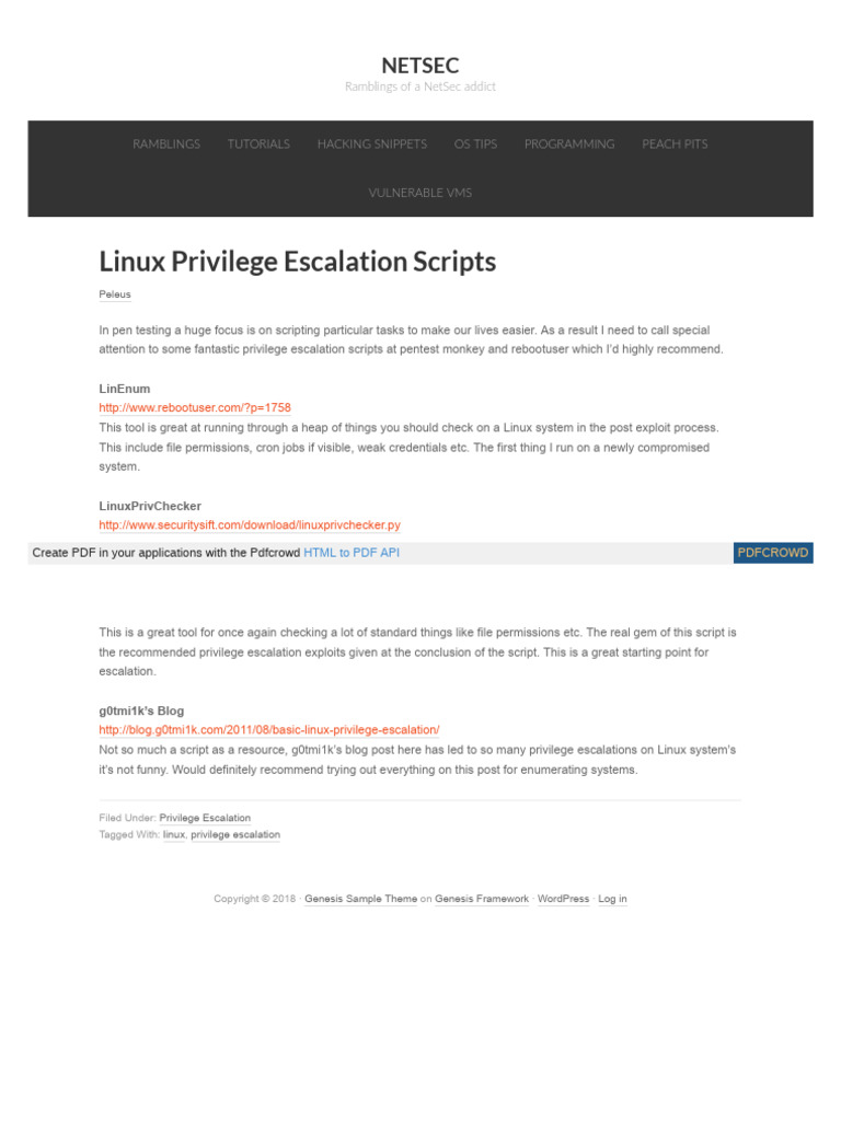 Linux Privilege Escalation Scripts | PDF