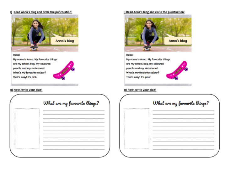 Writing Anna's Favourite Things Handout | PDF