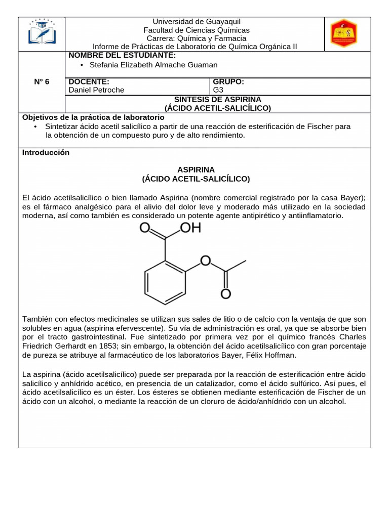 Practica#5 - Acido Acetil Salicílico | PDF | Ester | Aspirina