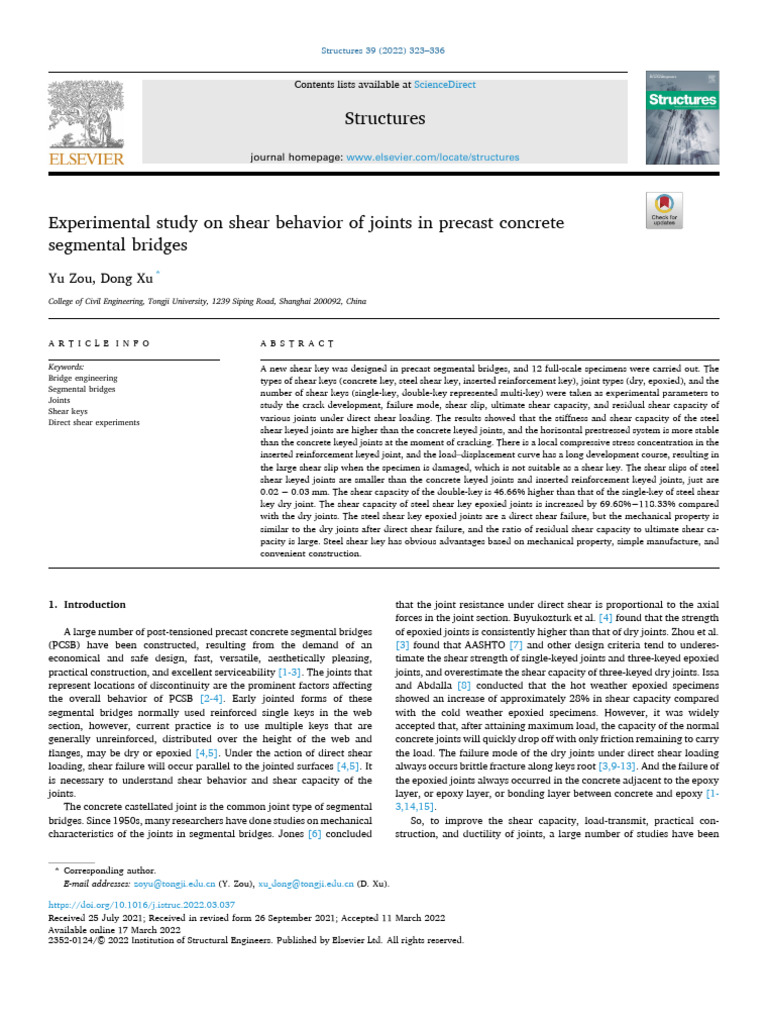 Experimental Study On Shear Behavior of Joints in Precast Concrete ...