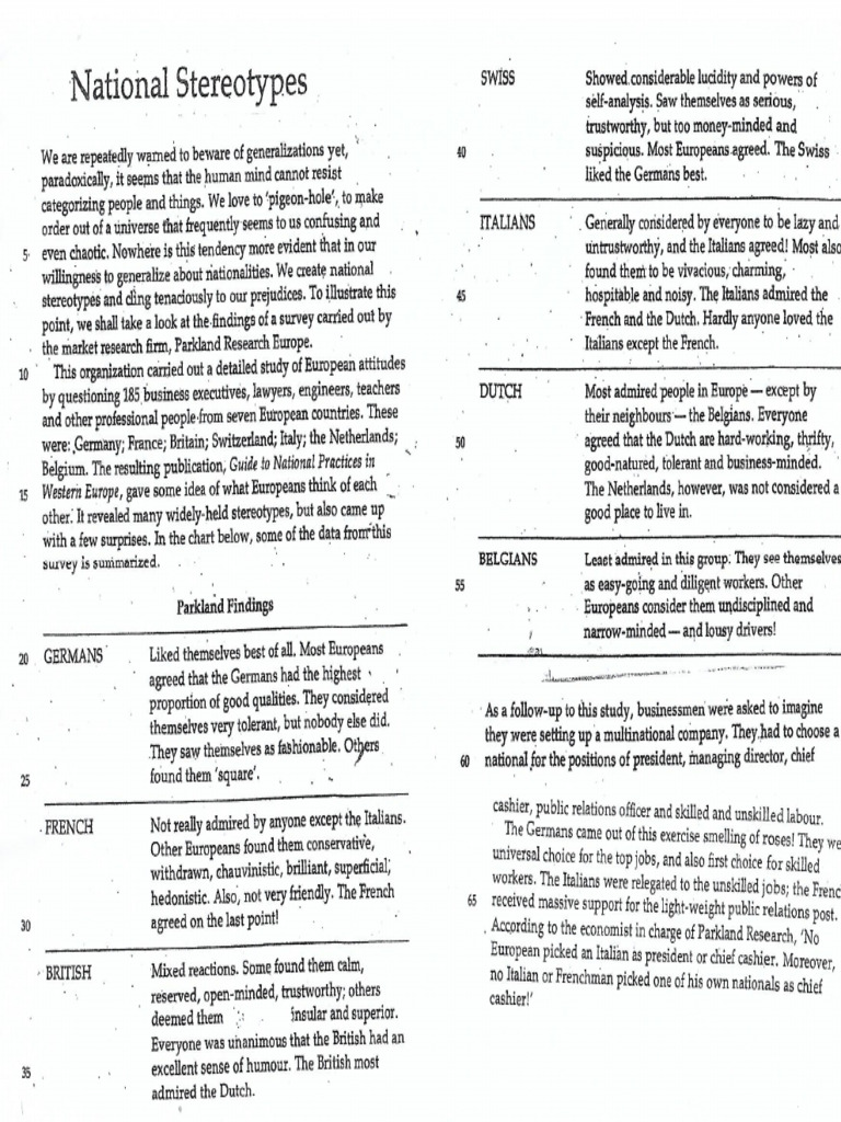 National Stereotypes | PDF