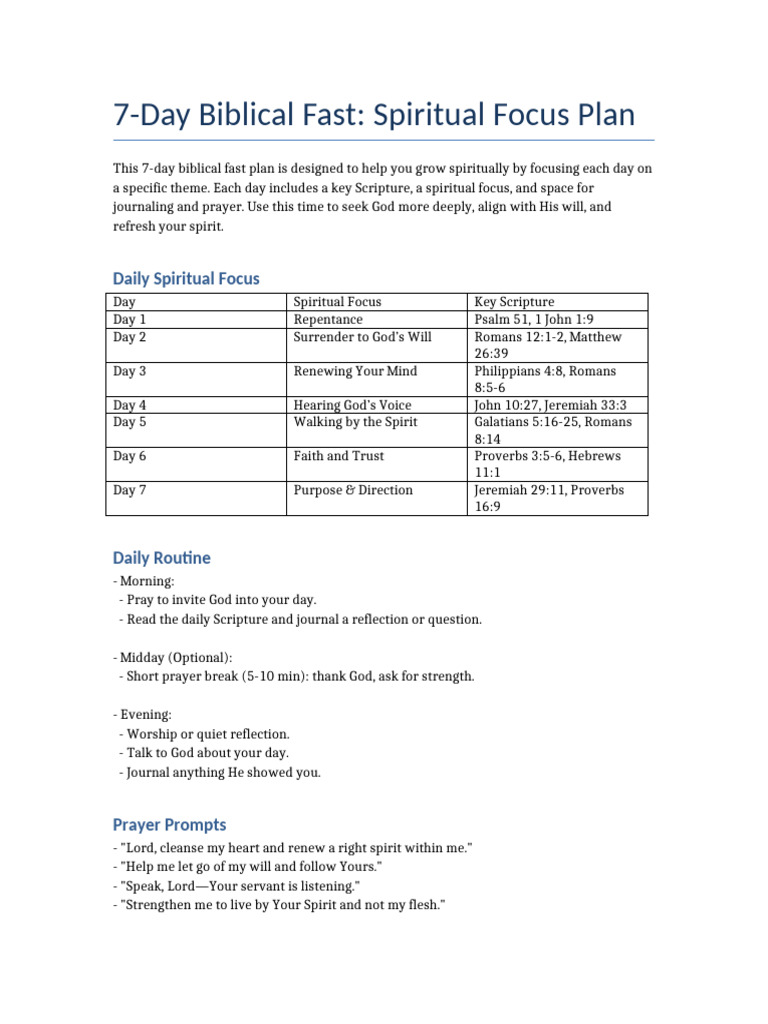 7-Day Biblical Fast Plan | PDF