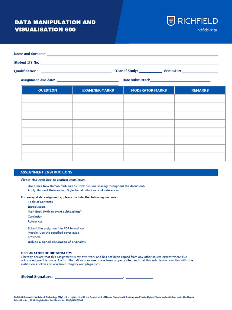 Data Manipulation and Visualisation 600 Assignment | PDF | Data | Information Technology