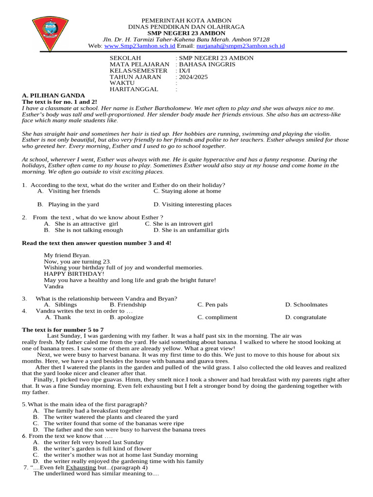 Soal Bing Usp Edit Oke - 124208 | PDF