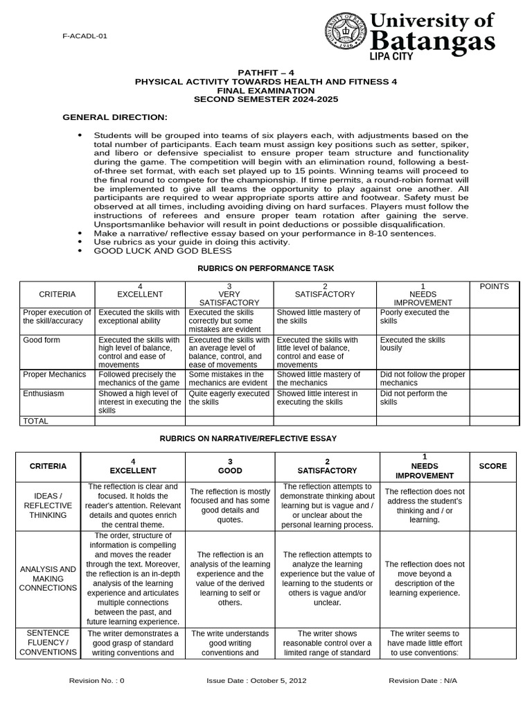 Pathfit 4 Final Exam Ay 2024 2025 2ND Semester | PDF | Volleyball | Cognitive Science
