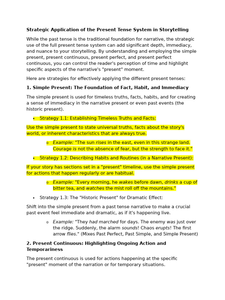 Strategic Application of The Present Tense System in Storytelling | PDF ...