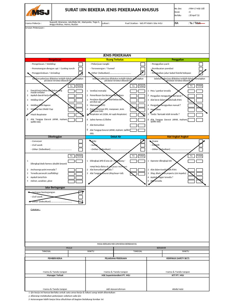 Izin Kerja Khusus untuk Pekerjaan HSE | PDF