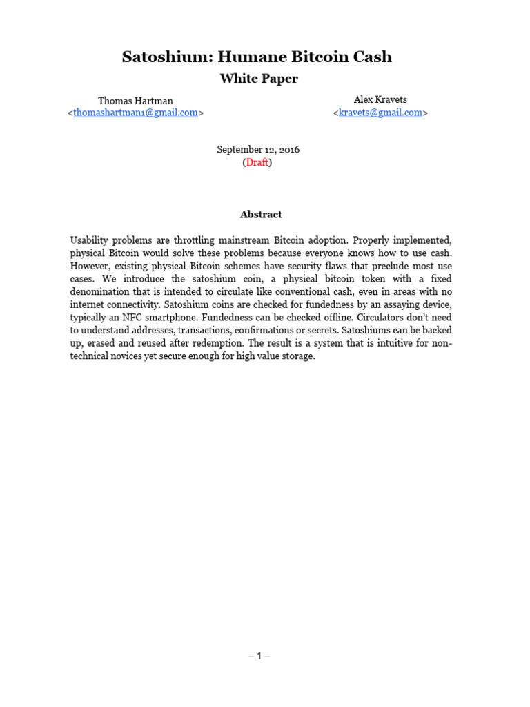 Satoshium White Paper DRAFT | PDF | Bitcoin | Cash