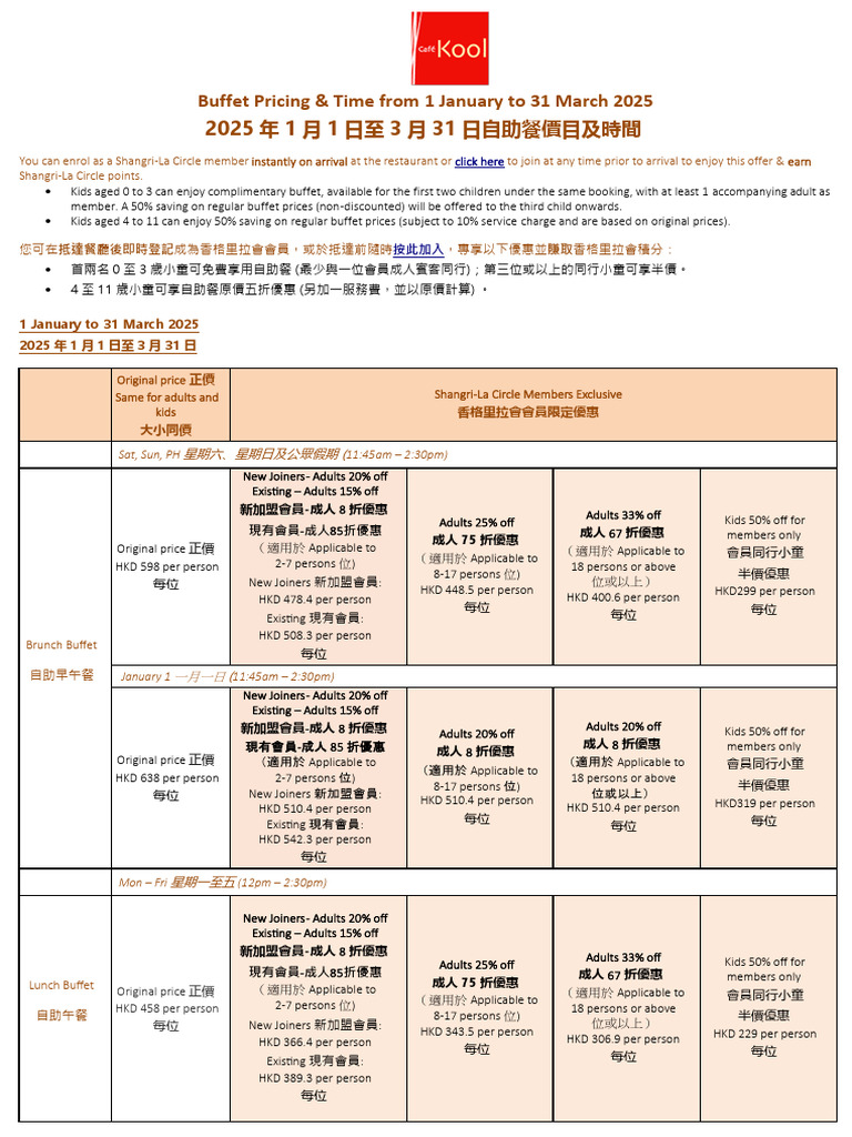 KSL CK Buffet Price List 2025Jan-March | PDF