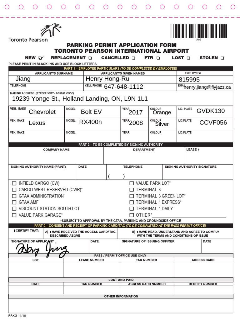 Parking+Permit+Application+Form Signed | PDF | Parking | Transport
