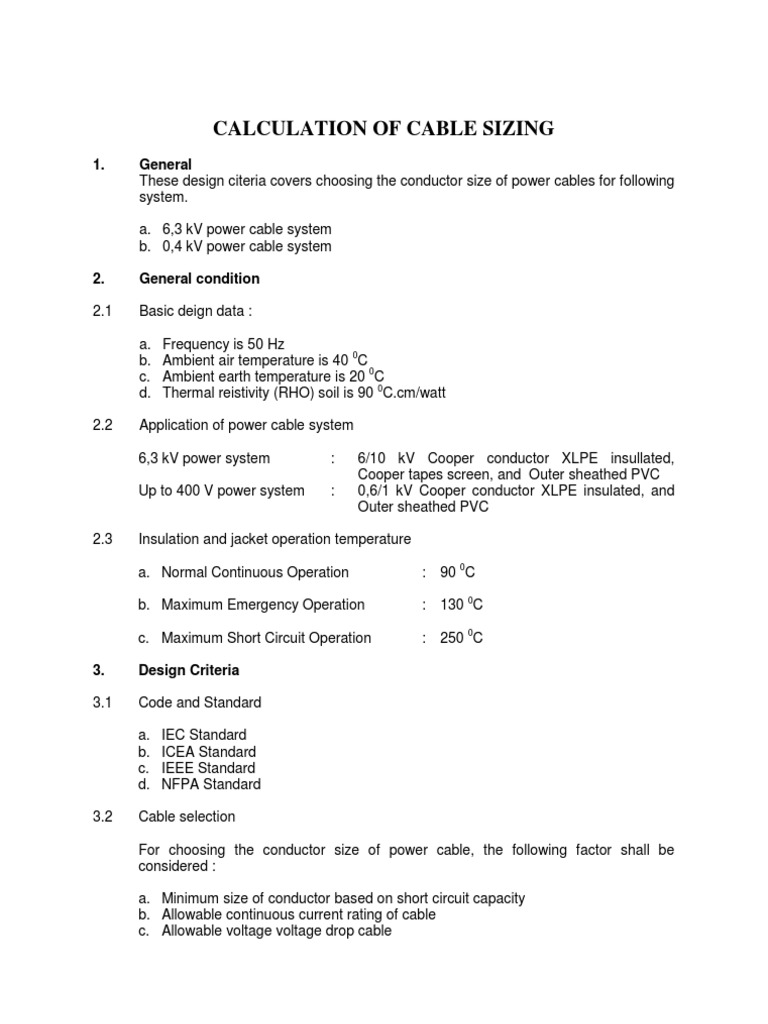 Calculation of Cable Sizing | PDF | Alternating Current | Direct Current